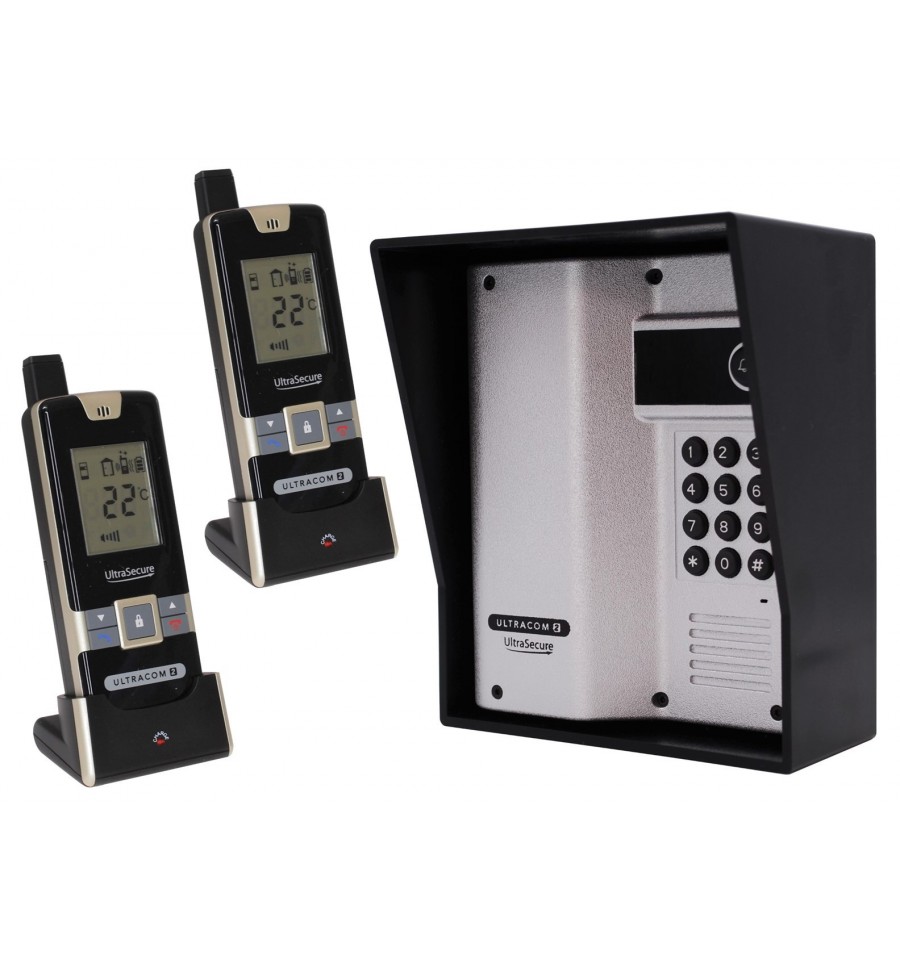 Wireless UltraCOM2 Intercom Keypad & 2 Handsets Silver & Black Hood Wireless UltraCOM2 Intercom Keypad & 2 Handsets Silver & Black Hood